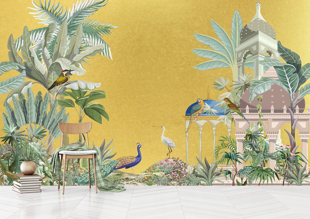 Chinoiserie Floral, Crane Birds, Peacock Wallmural / Peel and Stick ...