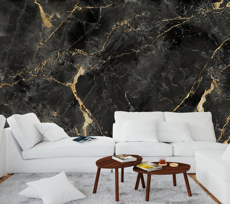 Dark Gold Marble Wallpaper, Marble Wallpaper Peel and Stick Abstract ...