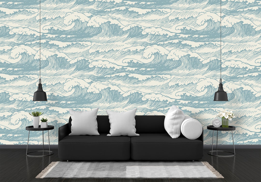 Blue Ocean Waves Wallpaper, Removable Self Adhesive Waves Wallpaper ...