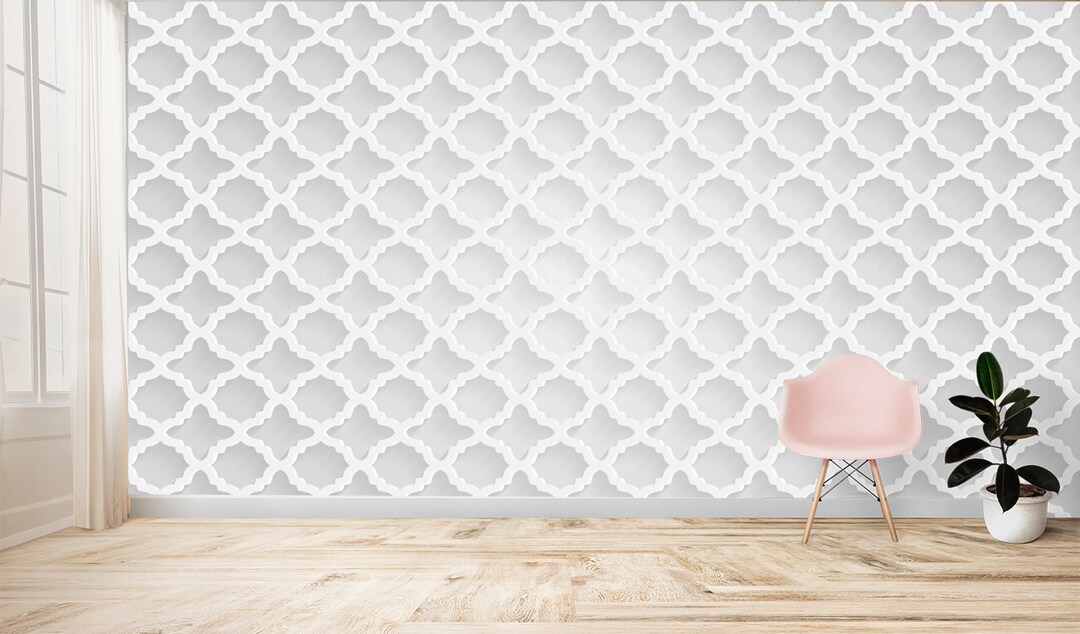 White Geometric Pattern Wallpaper Peel and Stick Non Woven - Etsy