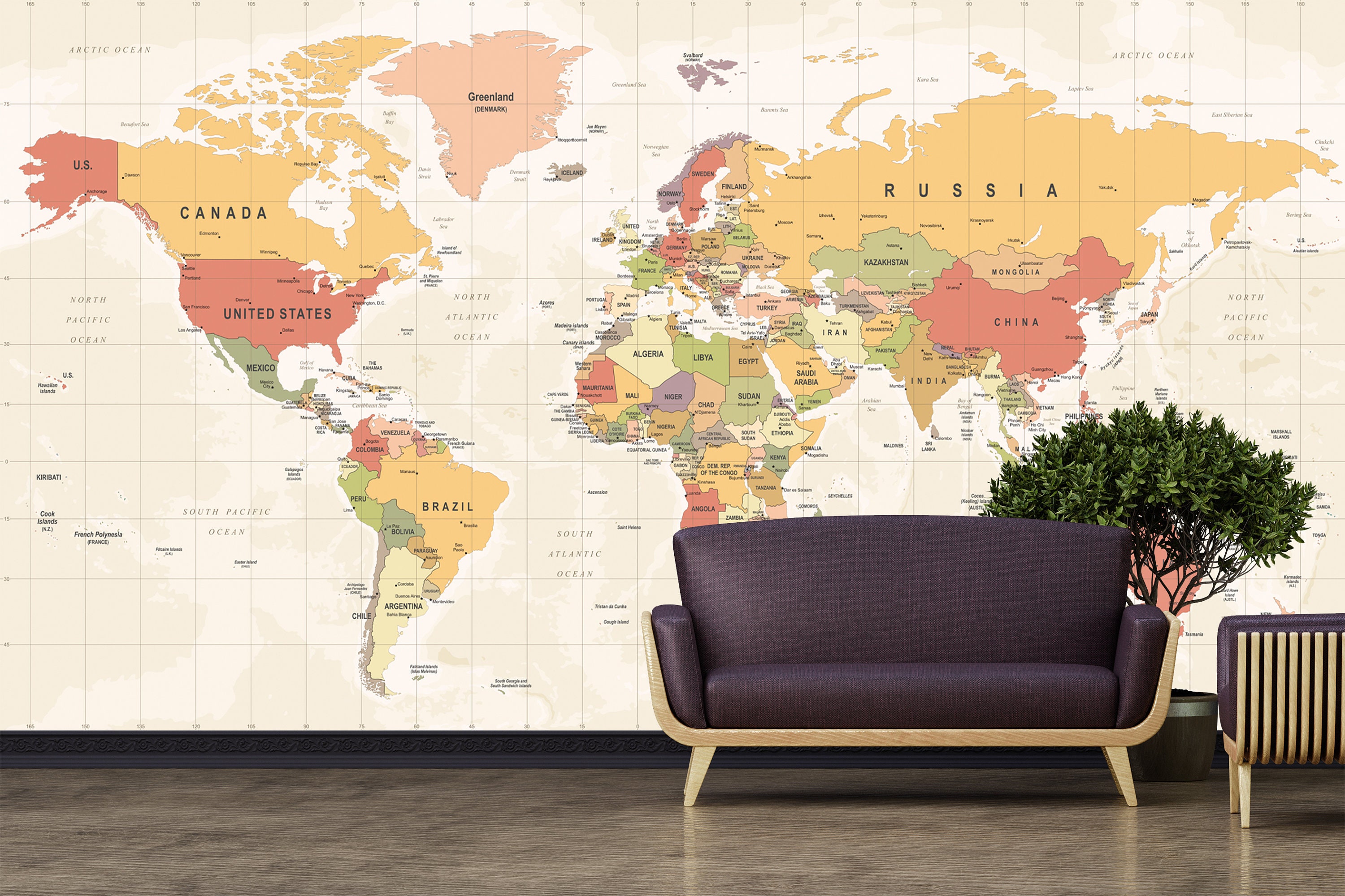 Beige World Map Wallpaper World Map Wallpaper Office Wallpaper Self ...