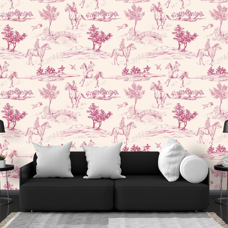 Pink Toile Wallpaper - Etsy
