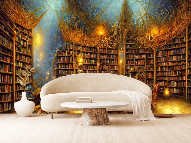 Old Fantasy Library Full of Magical Books, Removable Wallpaper ...