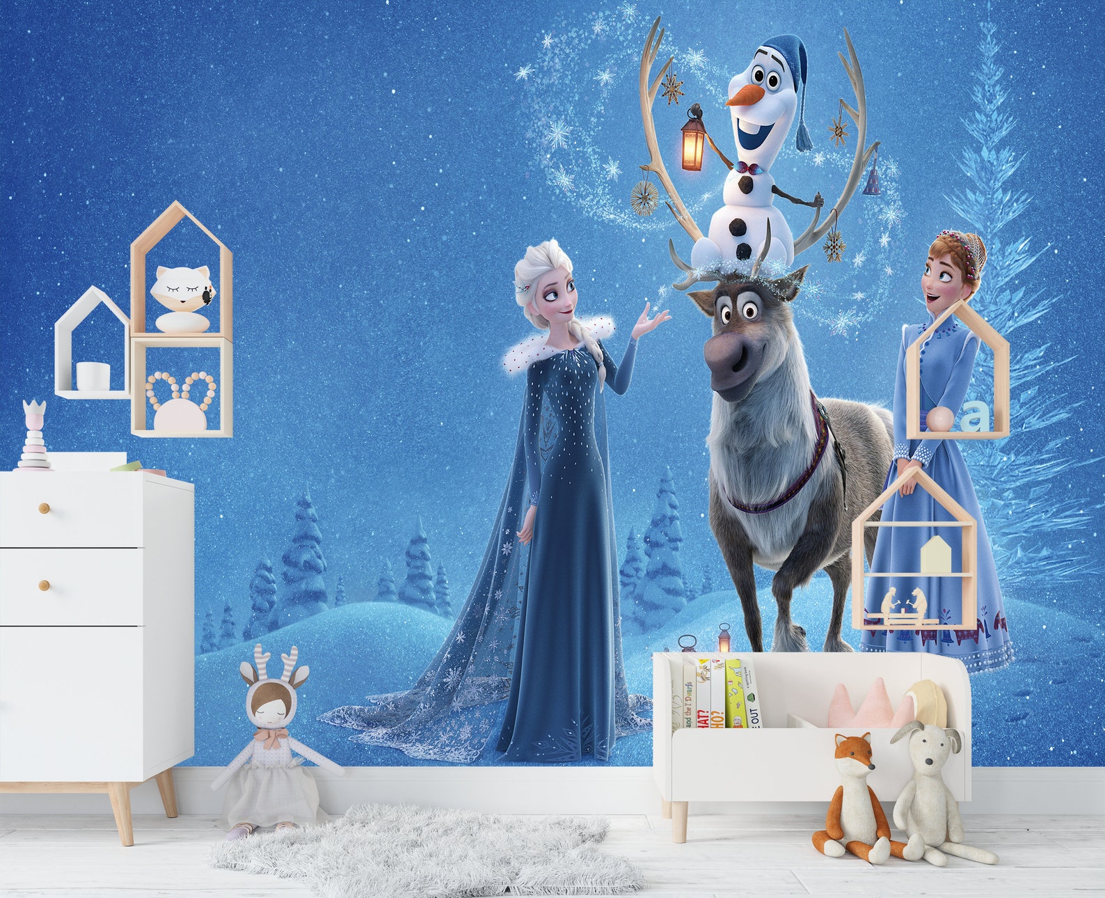 Frozen Elsa and Anna Themed Kids Room Wallpaper , Kids Wallpaper , Peel ...