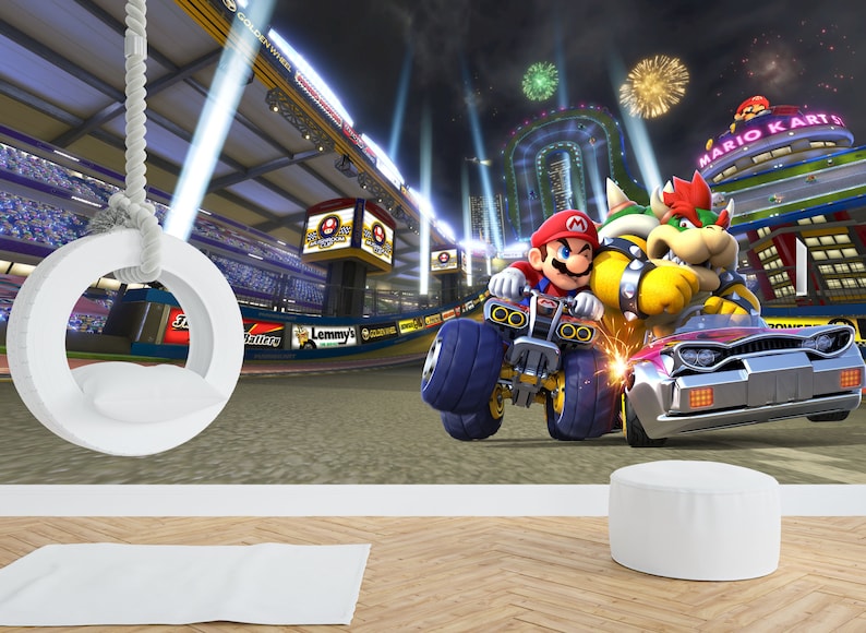 Mario Bros Wallpaper, Mario Go Cart Racing Wallpaper Peel and Stick ...