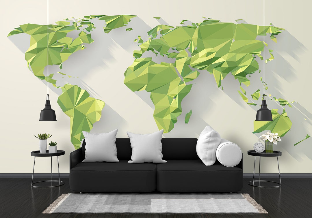 Modern Abstract Embossed World Map Wallpaper - Removable Wallpaper ...