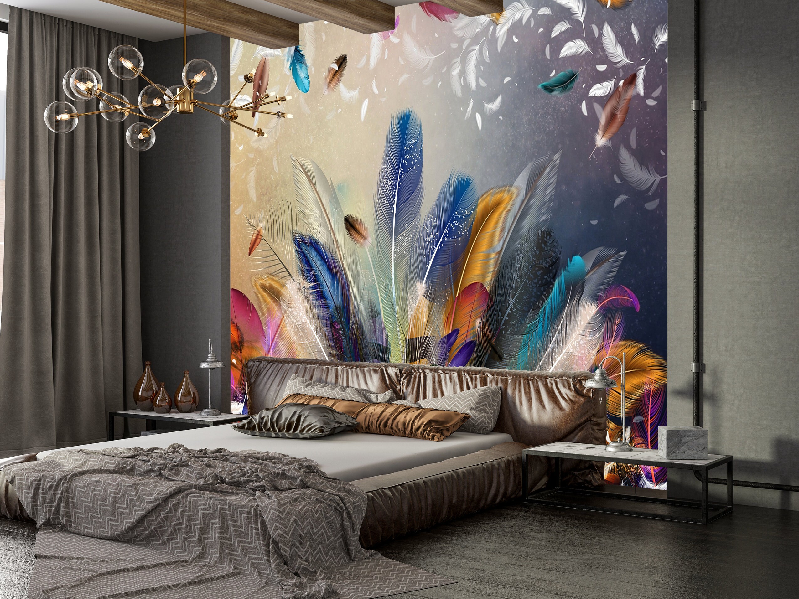 Multicolored Bird Feathers Wallpaper Luxury Peel and Stick Wall Mural ...