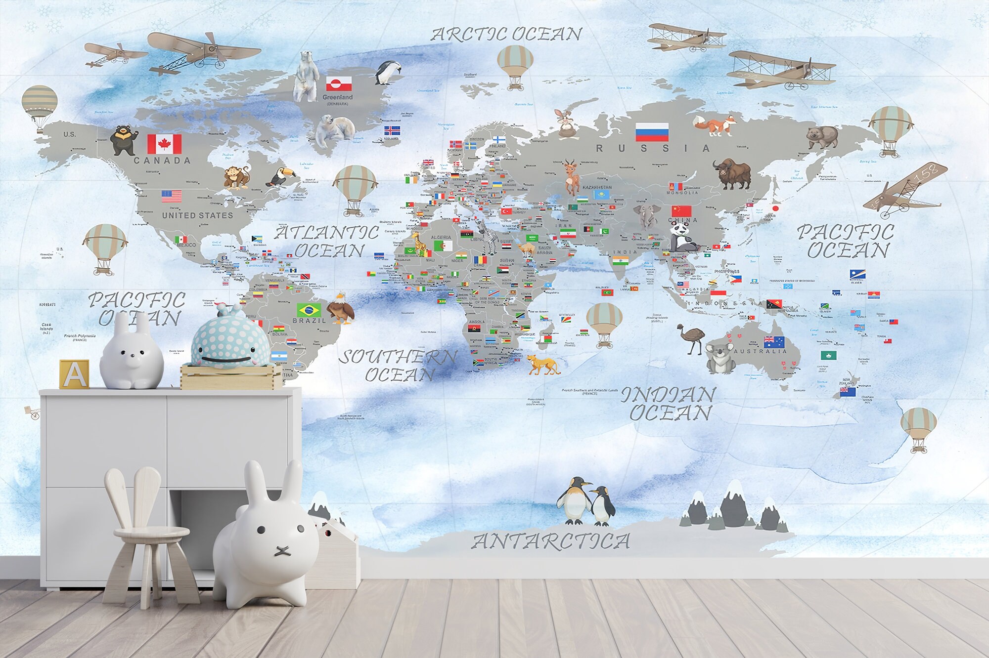 Kids Map Wallpaper Peel and Stick Kids World Map Wall Mural Educational ...