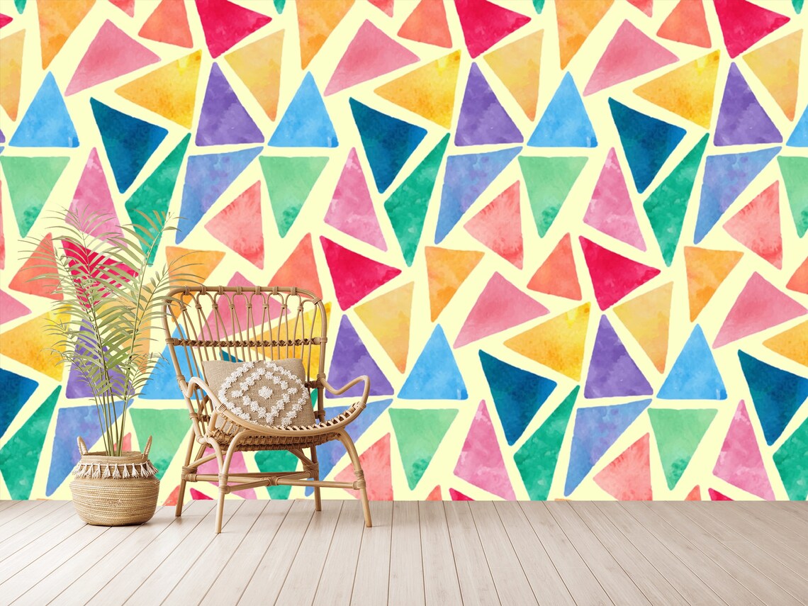 Triangle Colors Watercolor Wallpaper Peel and Stick Geometric Wall ...