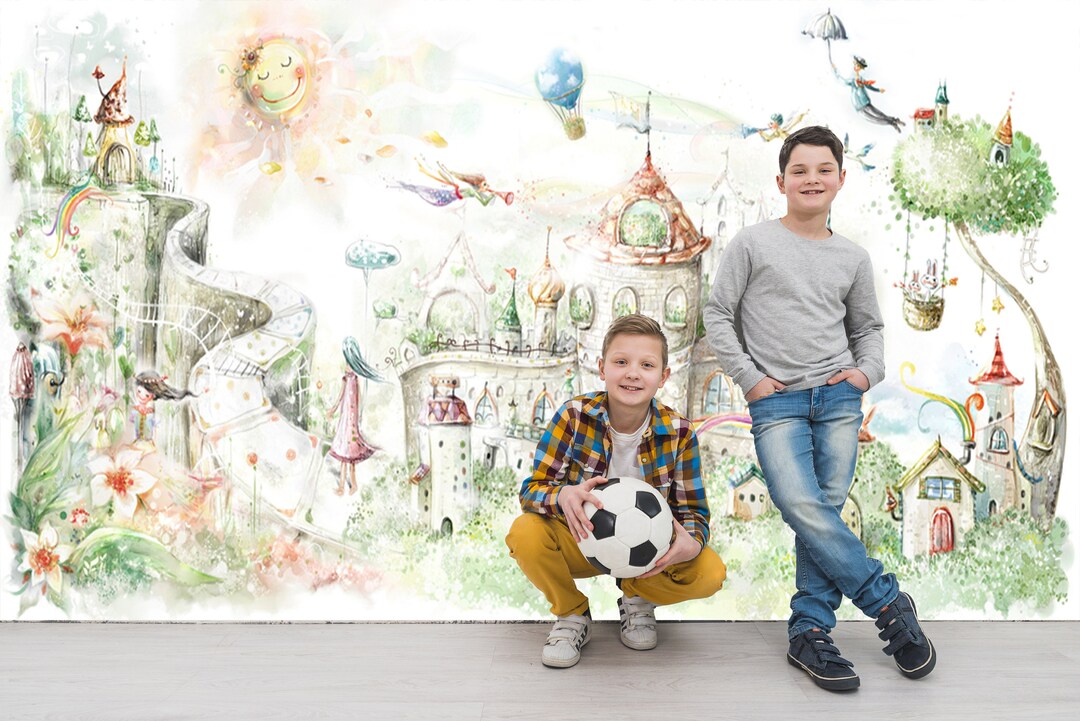 Enchanting Fairy Tale Town & Magic Tree Wall Mural Handcrafted Wall ...