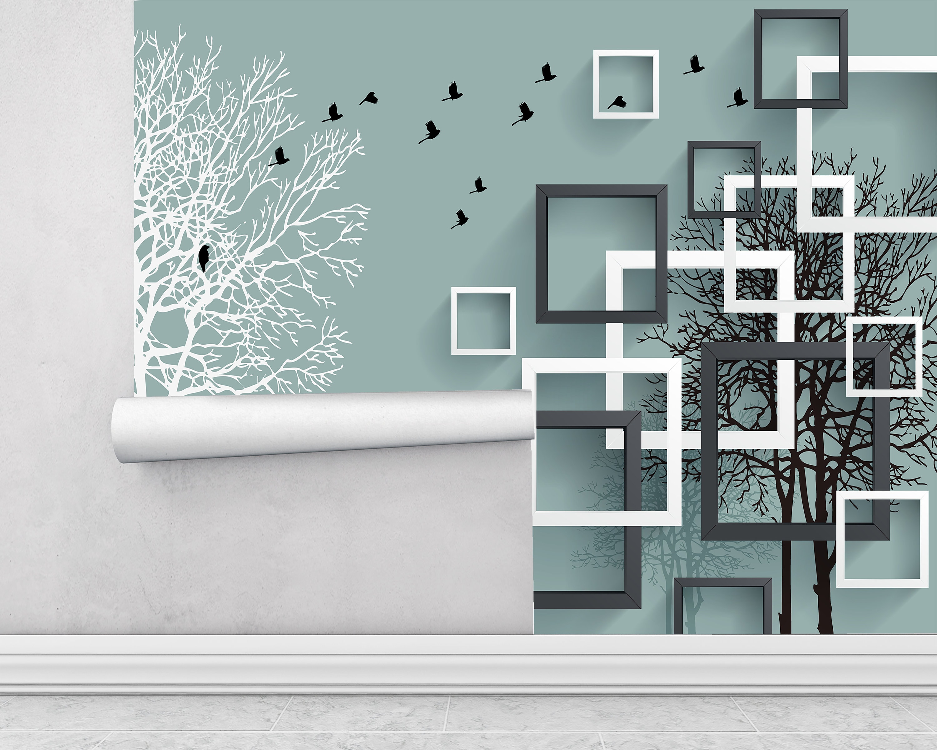 Rectangular Illustration Design 3D WALLPAPER - Etsy