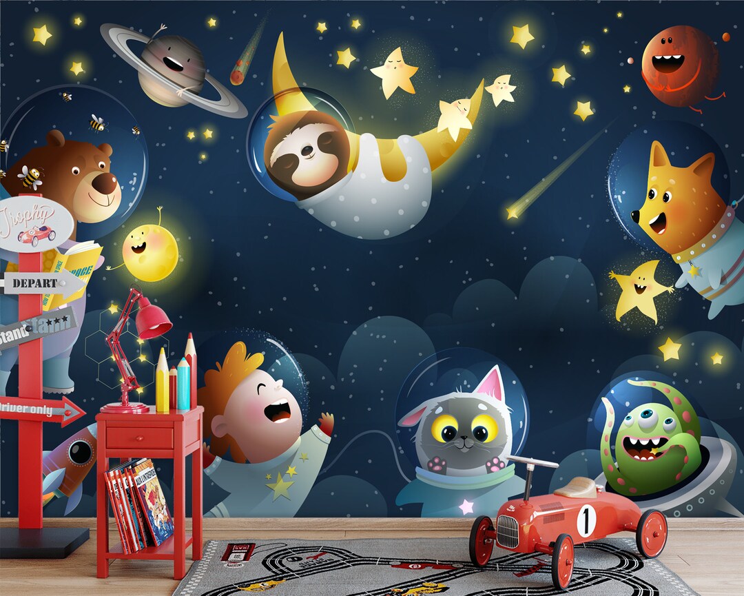 Animals and Kids Astronaut Adventures in Space Wallpaper | Peel and ...