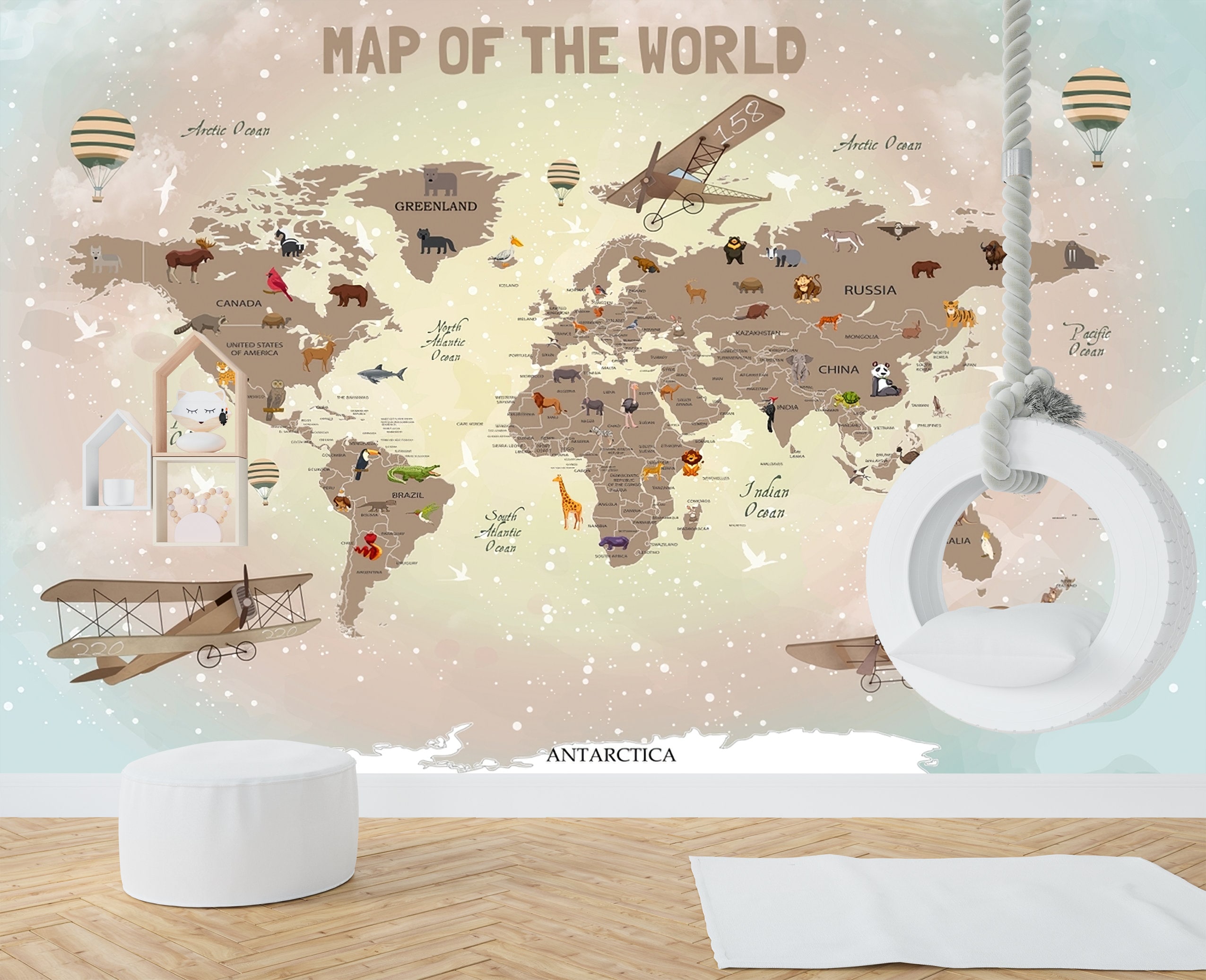 Pastels Educational World Map Kids World Map Nursery Homeschooling ...