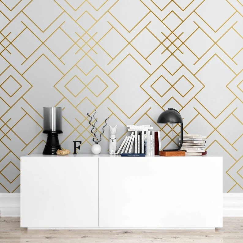 Gold Geometric Texture Wallpaper: Art Deco Wall Mural (peel and Stick ...