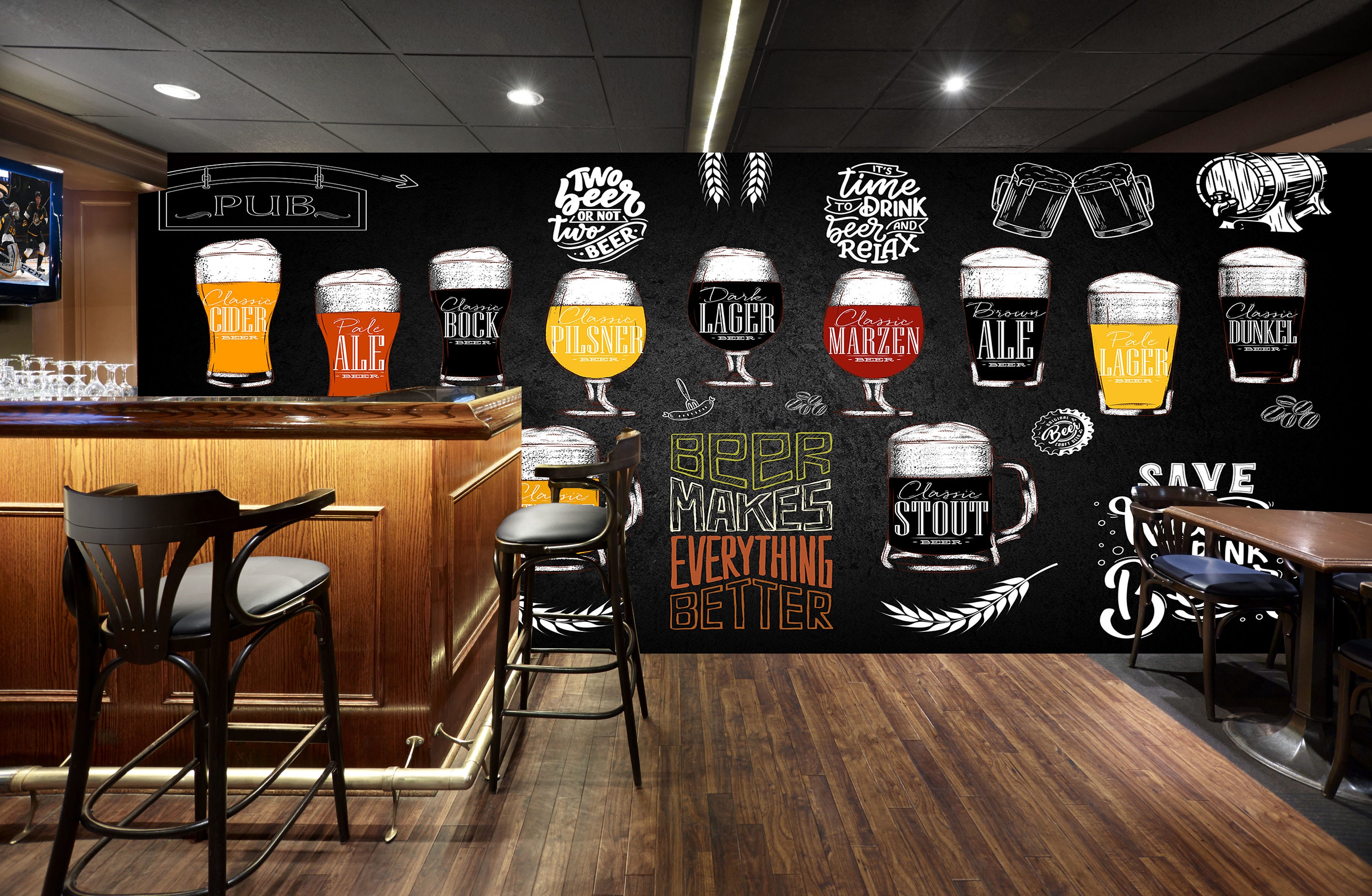 Draft Beer Wallpaper: Pub Blackboard Wall Mural - Etsy