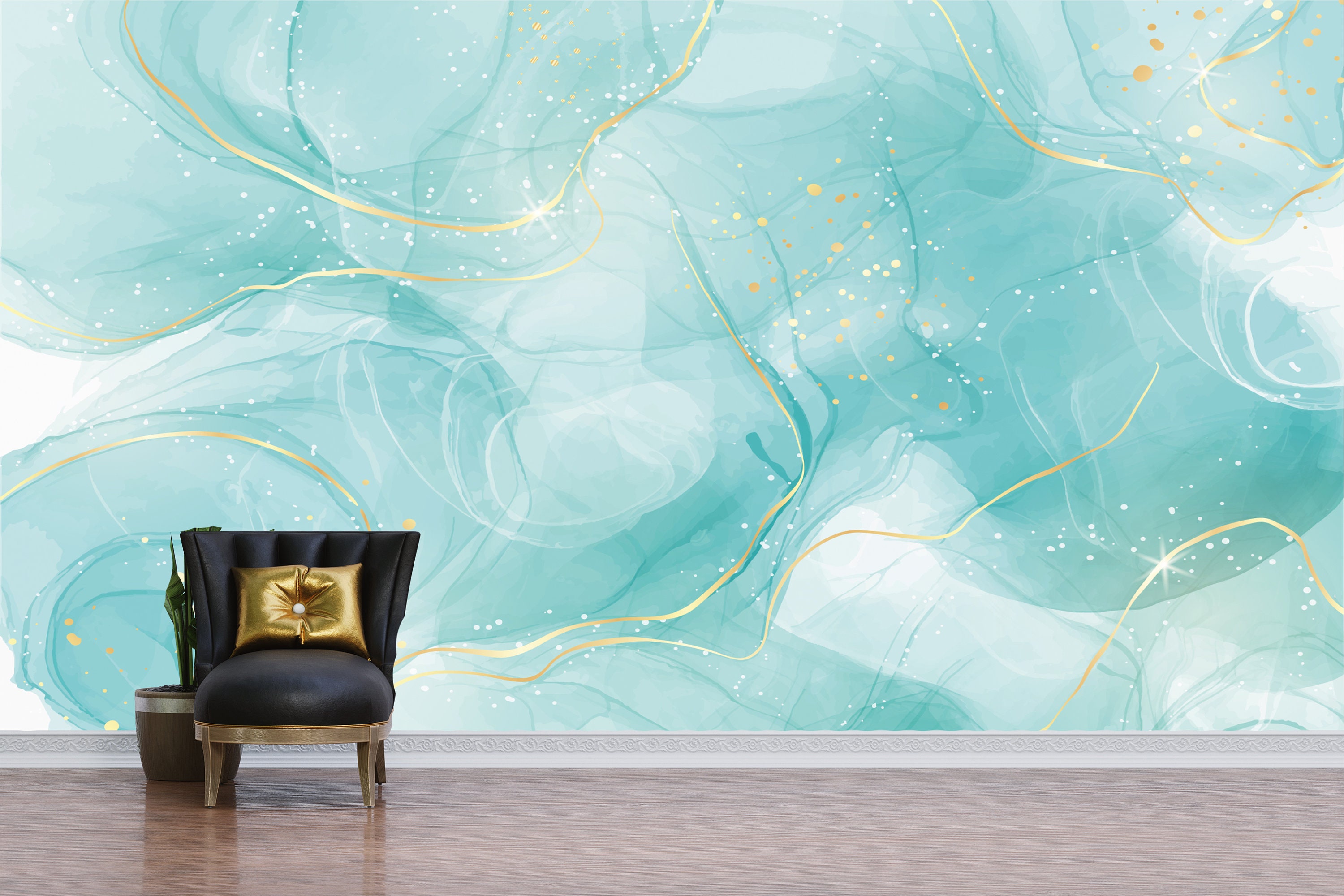Pastel Cyan Mint Liquid Marble Watercolor 3D Wallpaper, Peel and Stick ...