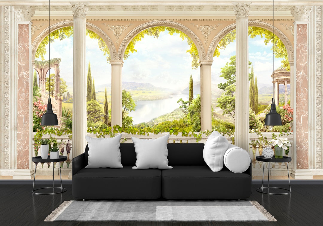 Column Balcony View Wallpaper, Wall Mural, Roman Column Mural wall ...