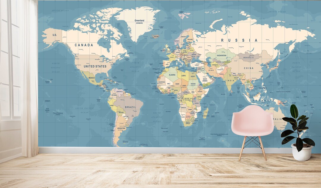 World Map Wallpaper High Detailed Illustration of Worldmap 3D - Etsy