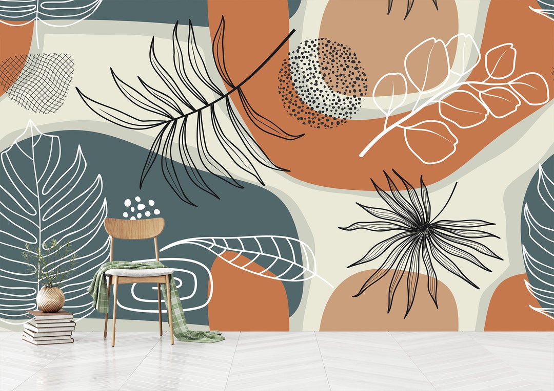 Bohemian Wallpaper | BOHO Decal Mural | Leaves | Beige Browns Wallpaper ...