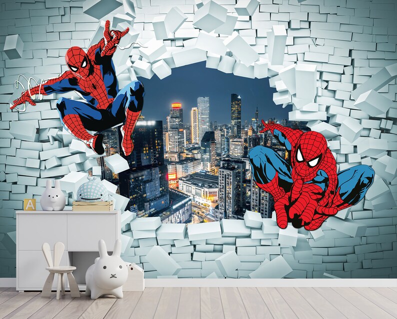 Super Hero Wallpaper, Spider-man Wall Mural, Red Wall Decor, Kids Wall ...