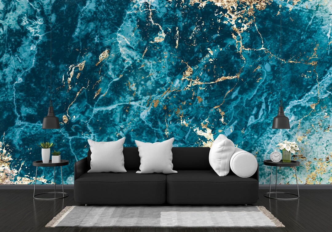 Marble Design Wallpaper, Pretty Gold Detailed Wallpaper, Blue Marble ...