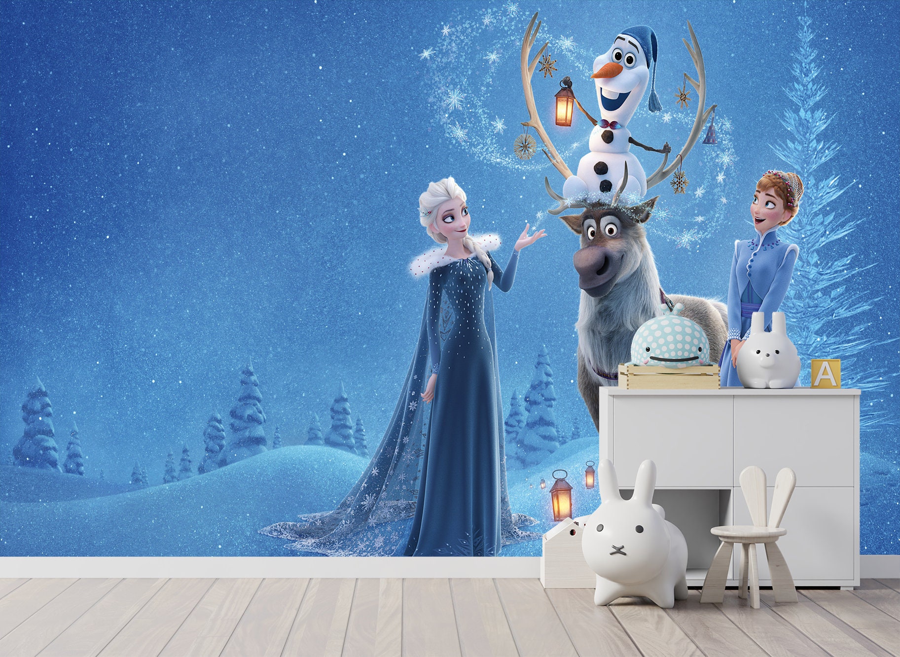 Frozen Elsa and Anna Themed Kids Room Wallpaper , Kids Wallpaper , Peel ...