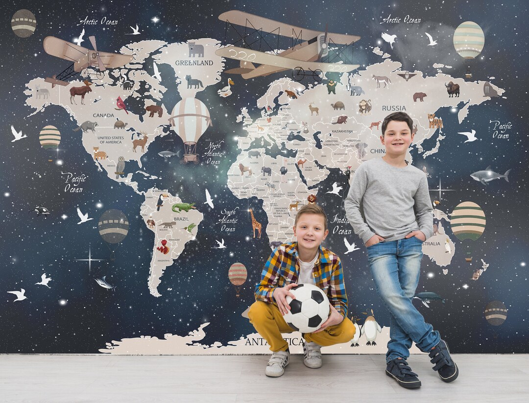 Kids Map Wallpaper, Peel and Stick Educational Continent World Map ...
