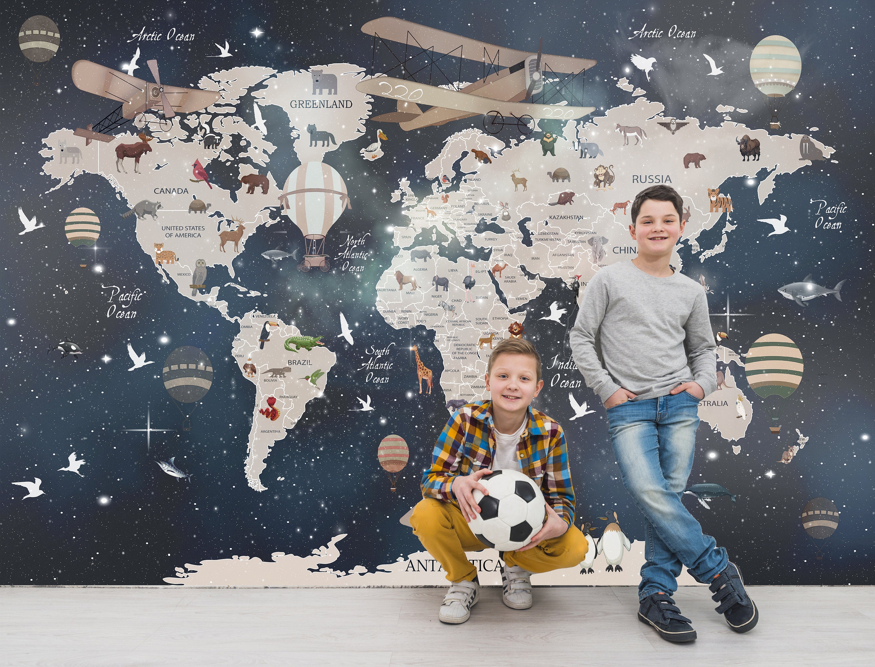 Kids Map Wallpaper, Peel and Stick Educational Continent World Map ...