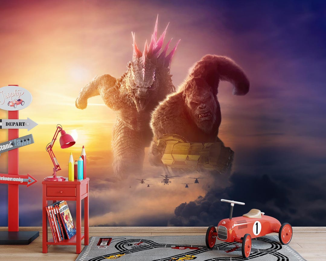 Godzilla and Kong Wallpaper Peel and Stick, Godzilla and Kong Kids Room ...