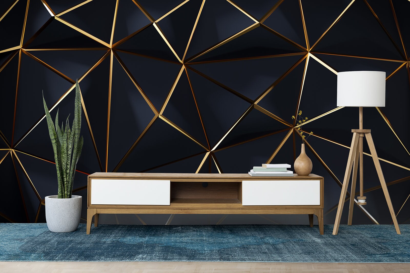 Triangle Dark Background, Red and Yellow Lines Abstract Digital Print ...