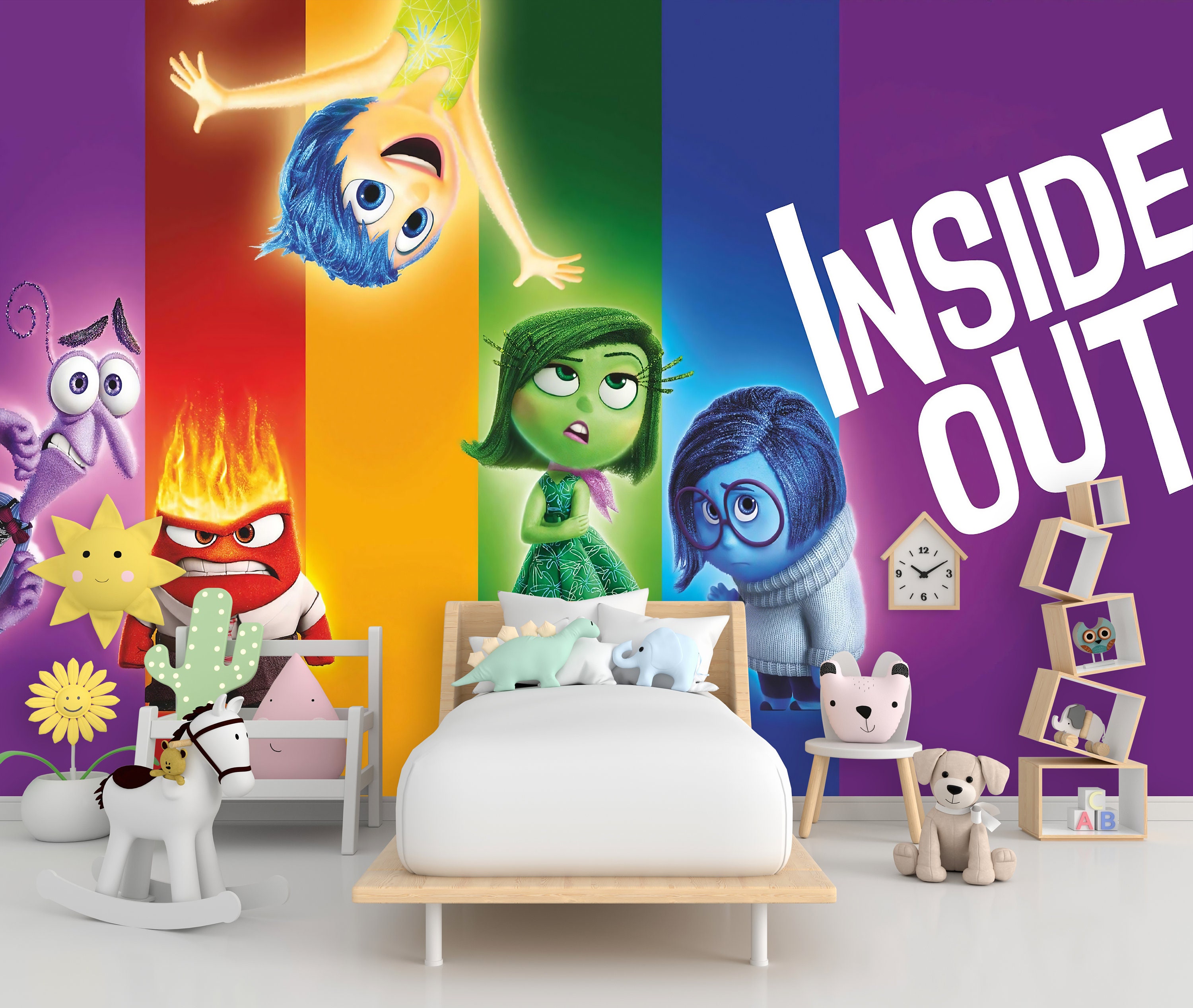 Inside Out Movie Characters Wallpaper Room Decorations Wallpaper / Peel ...