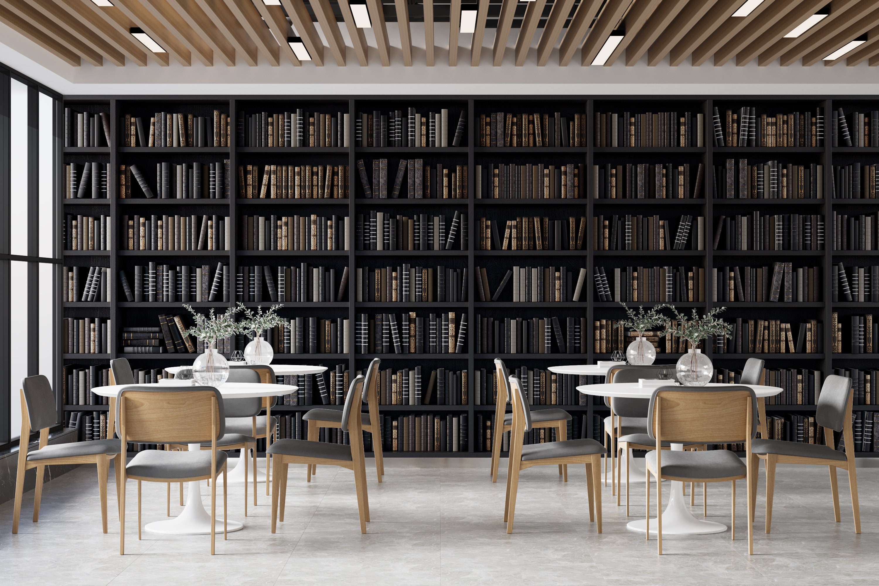 Bookshelf Wallpaper: Vintage Library Bookcase Peel and Stick Wall Mural ...