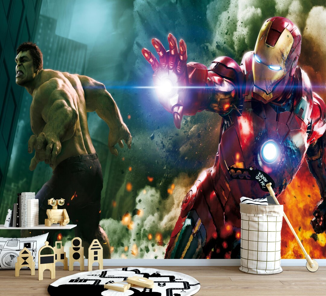 Hulk & Iron Man Wallpaper Mural: Peel and Stick Superhero Decor - Etsy