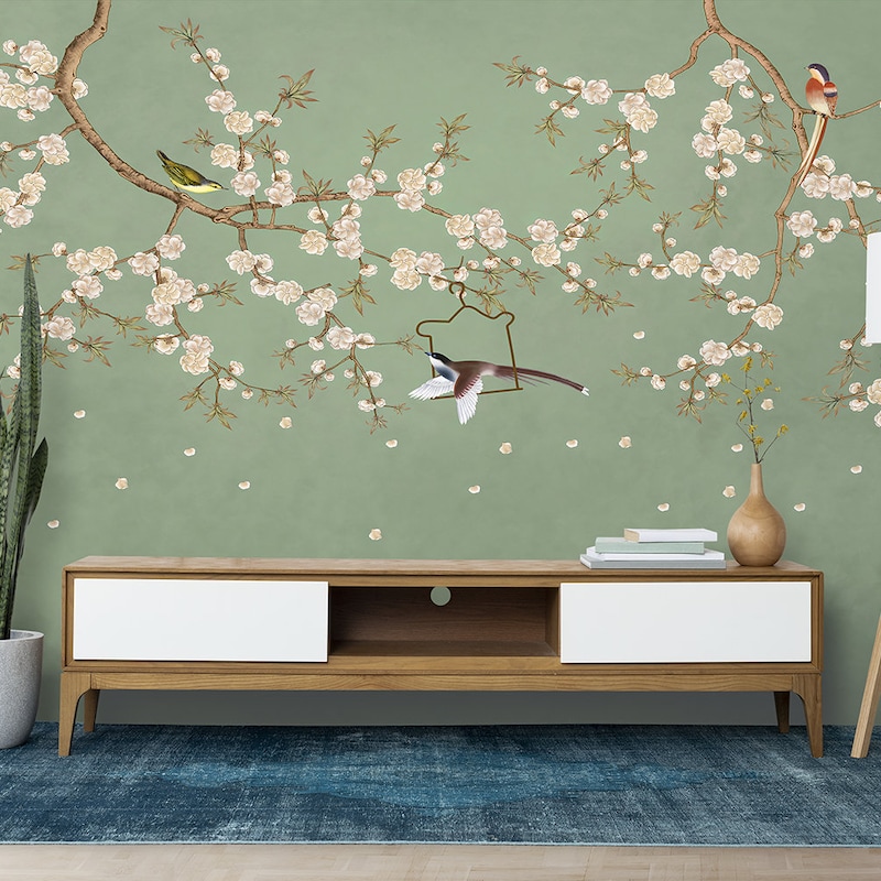 Green Floral Wallpaper - Etsy