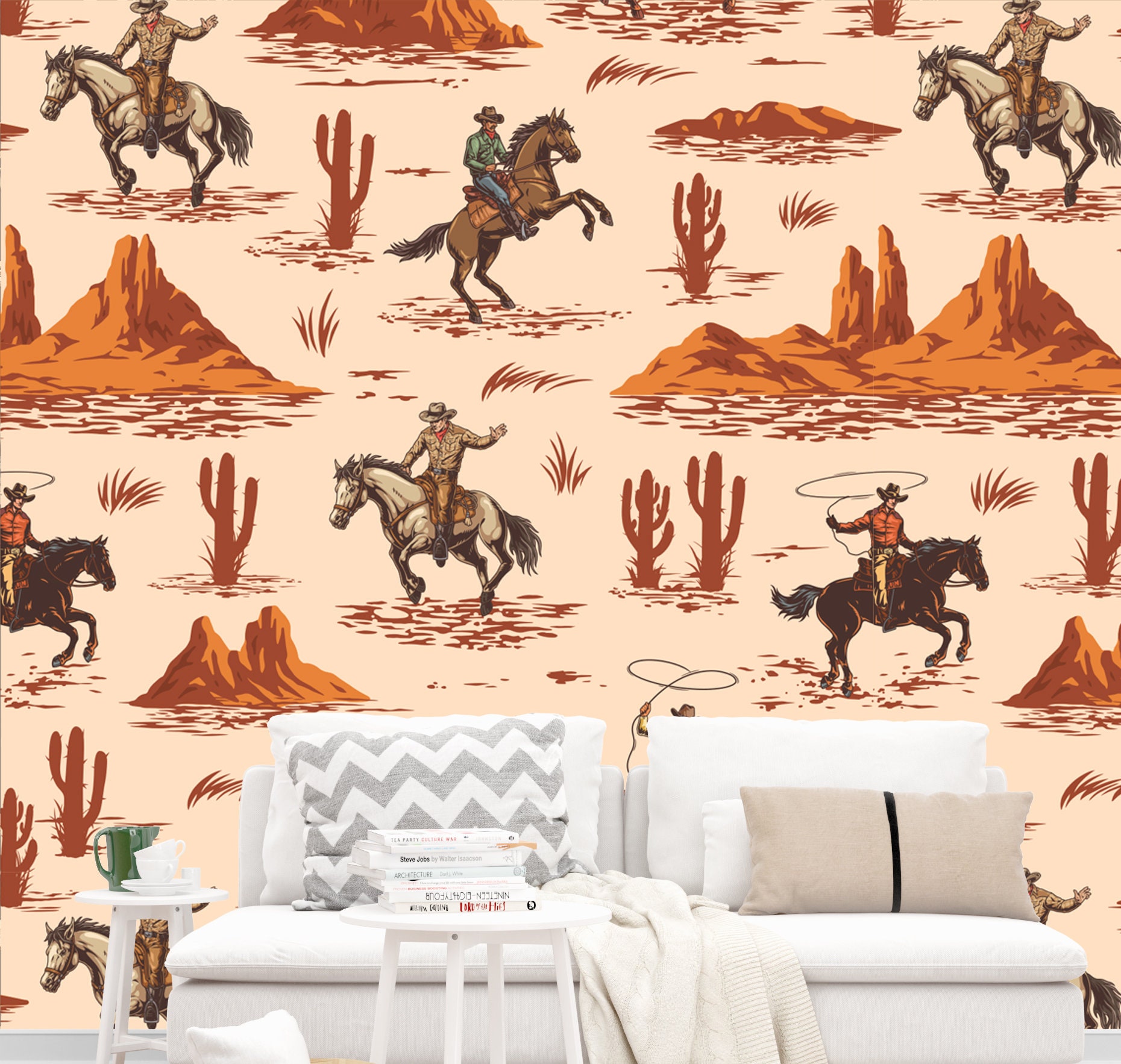 Cowboy Vintage Wallpaper & Western Wall Mural Retro Comics Style ...