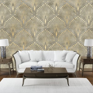 Luxury Art Deco Gold Metallic Wallpaper, Brown Beige Rustic Antique ...