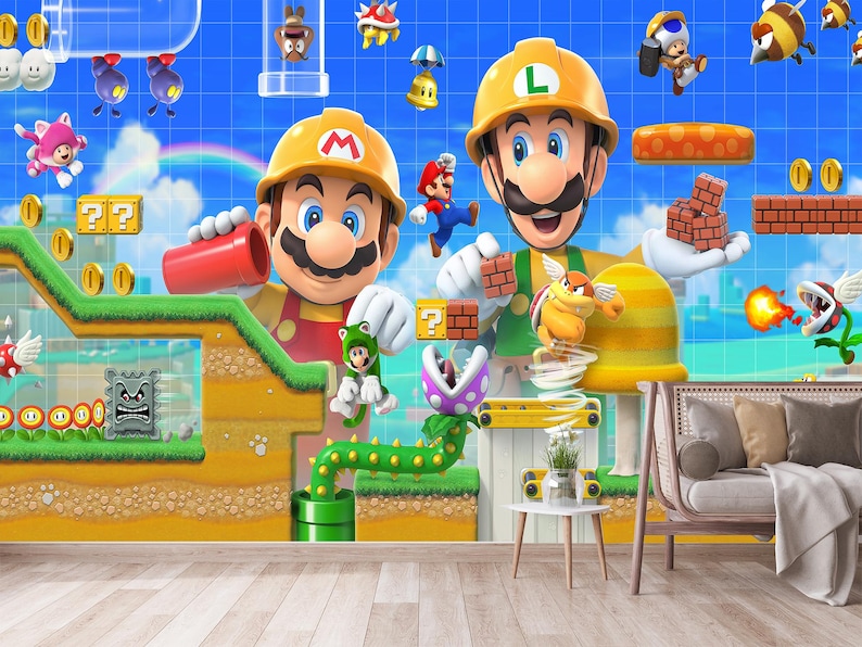 Super Mario Maker 2 Wallpaper: Kids Room Peel and Stick Nonwoven - Etsy ...
