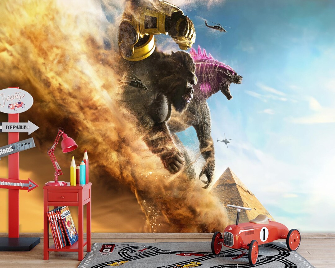 Godzilla Wall Mural Kong Wall Decor, Monster Mural, Kids Room Decor ...