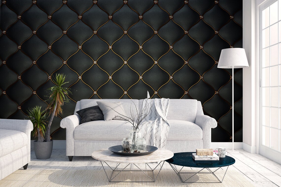 Black Luxury Leather Pattern With Diamonds and Gemstones Peel and Stick ...