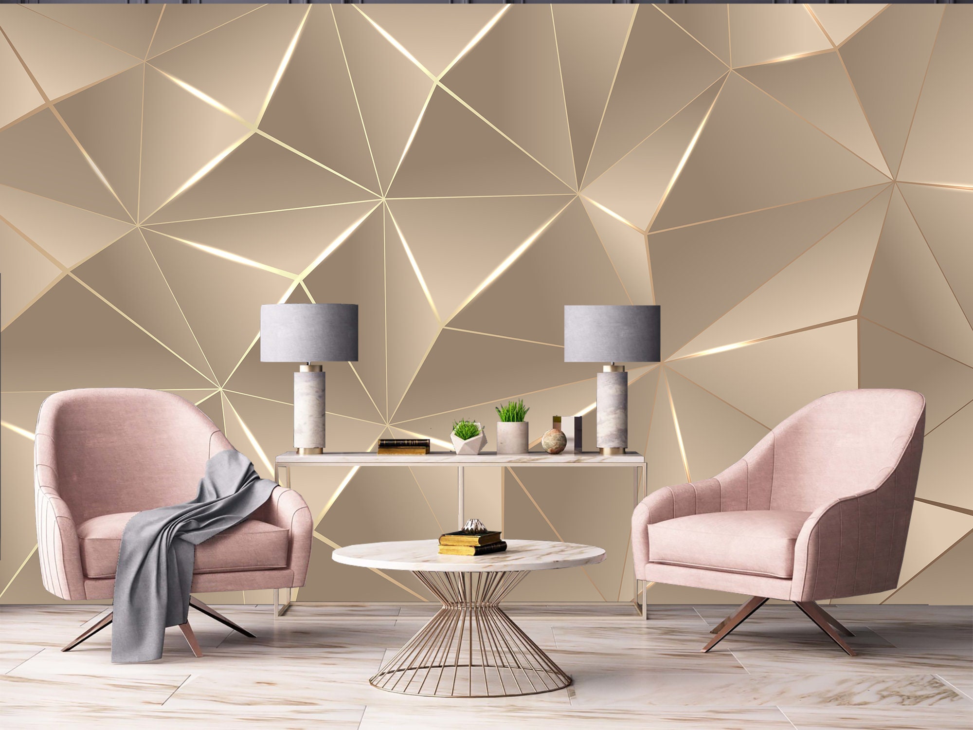 Polygonal Light Color Modern Design Digital Print Wallpaper Peel and ...