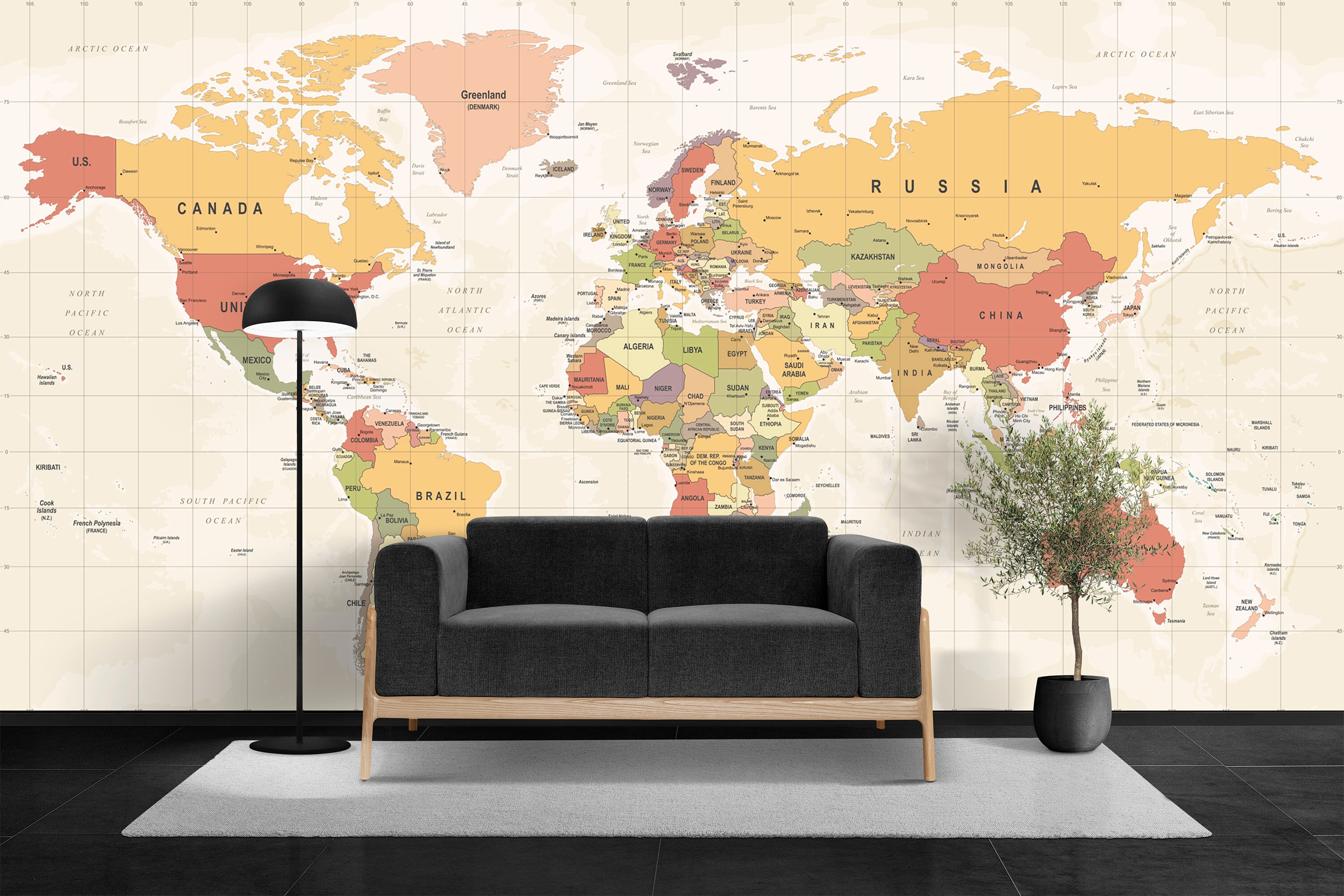 Beige World Map Wallpaper World Map Wallpaper Office Wallpaper Self ...