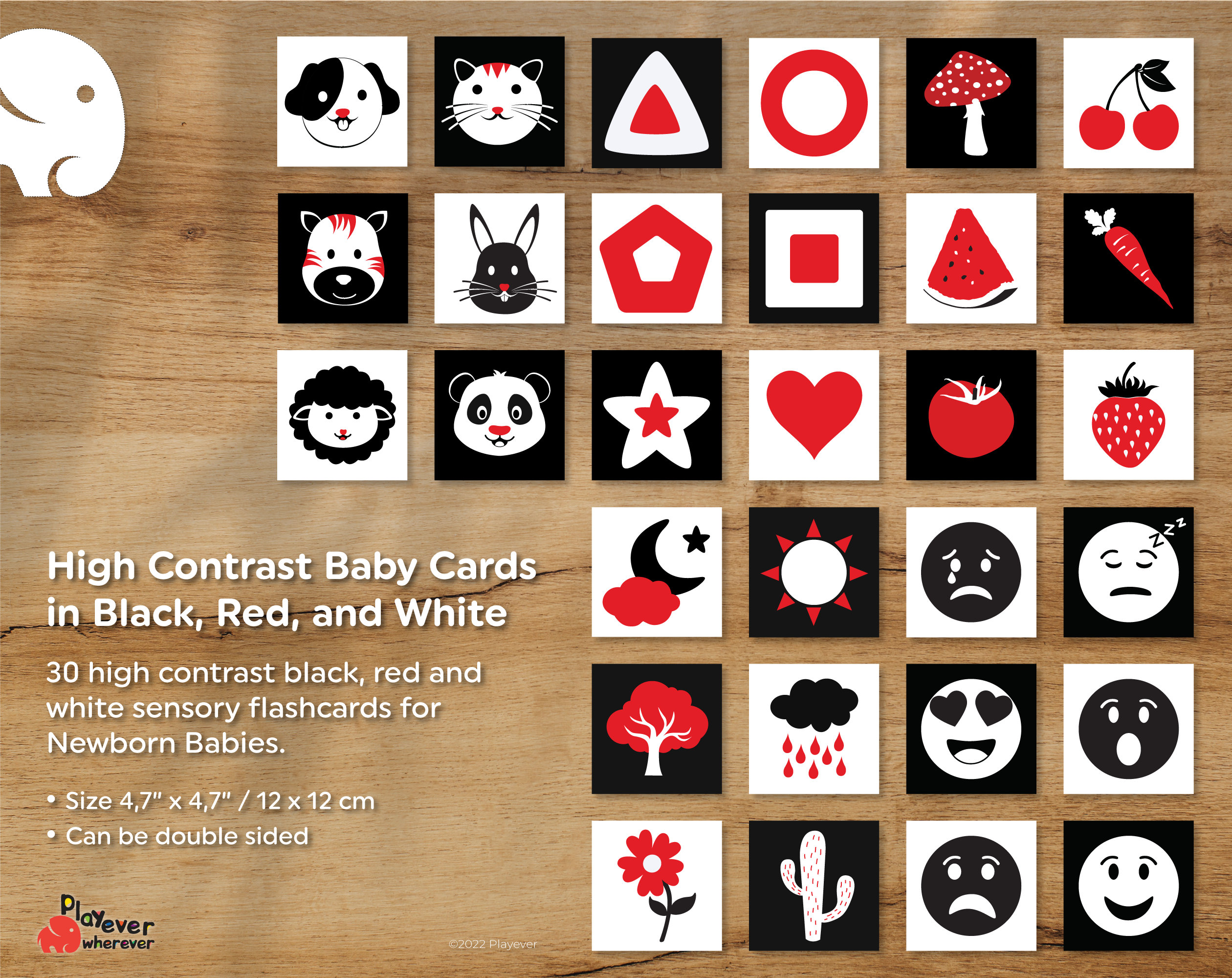 High Contrast Baby Cards in Black, Red, and White Printable Montessori ...