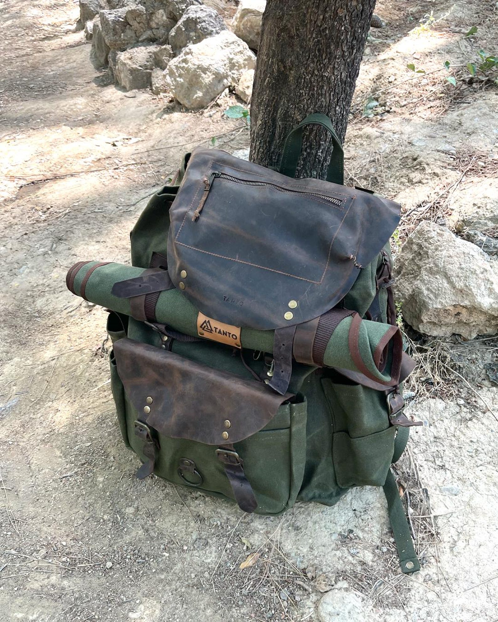 Bushcraft Backpack,leather&canvas Backpack ,waterproof Canvas Rucksack ...