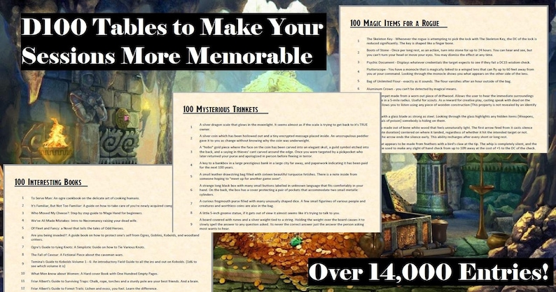 D100 Table Collection More Than 150 Random Tables Dungeons and Dragons ...