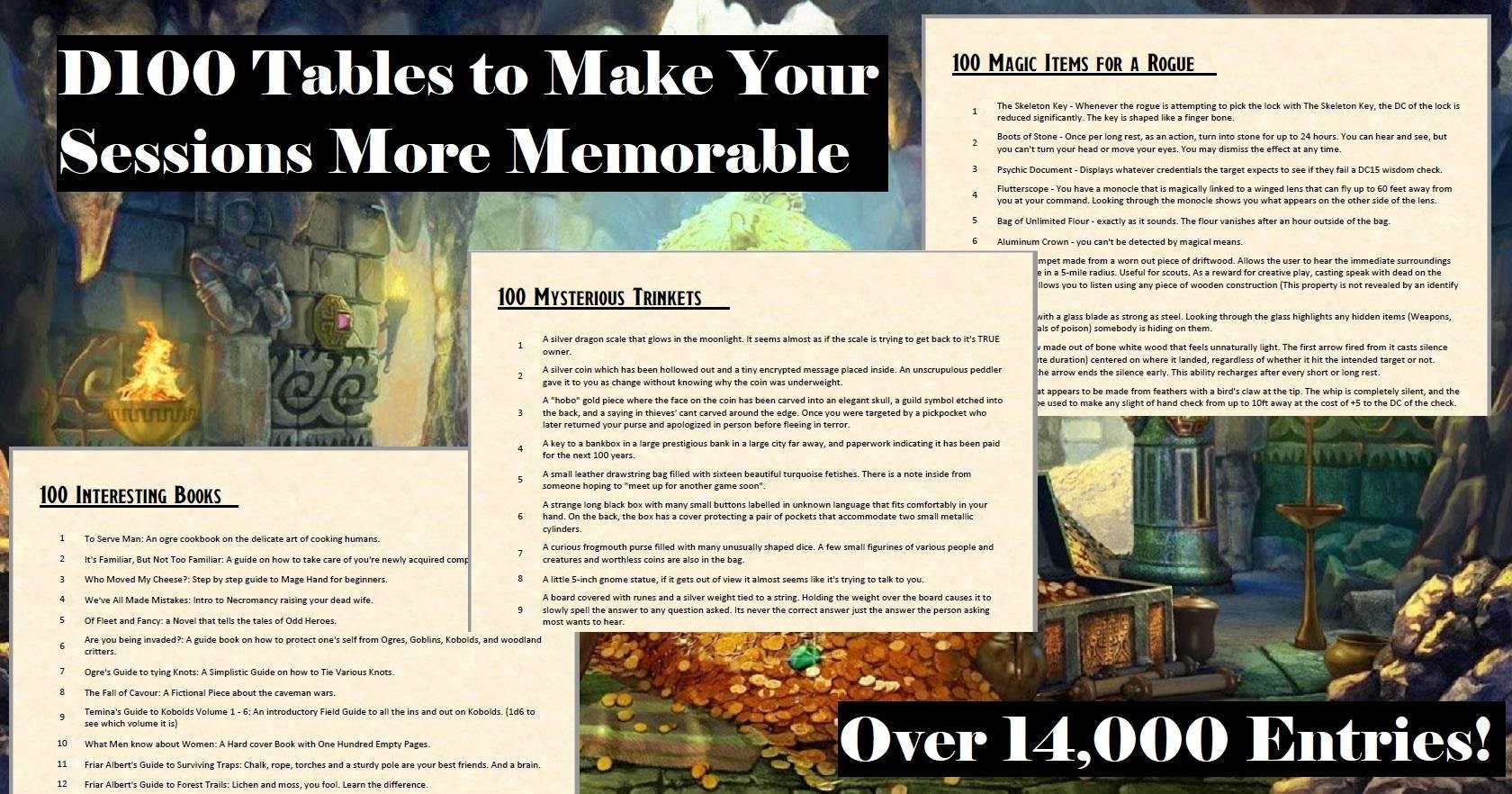 D100 Table Collection Random Tables Dungeons and Dragons - Etsy