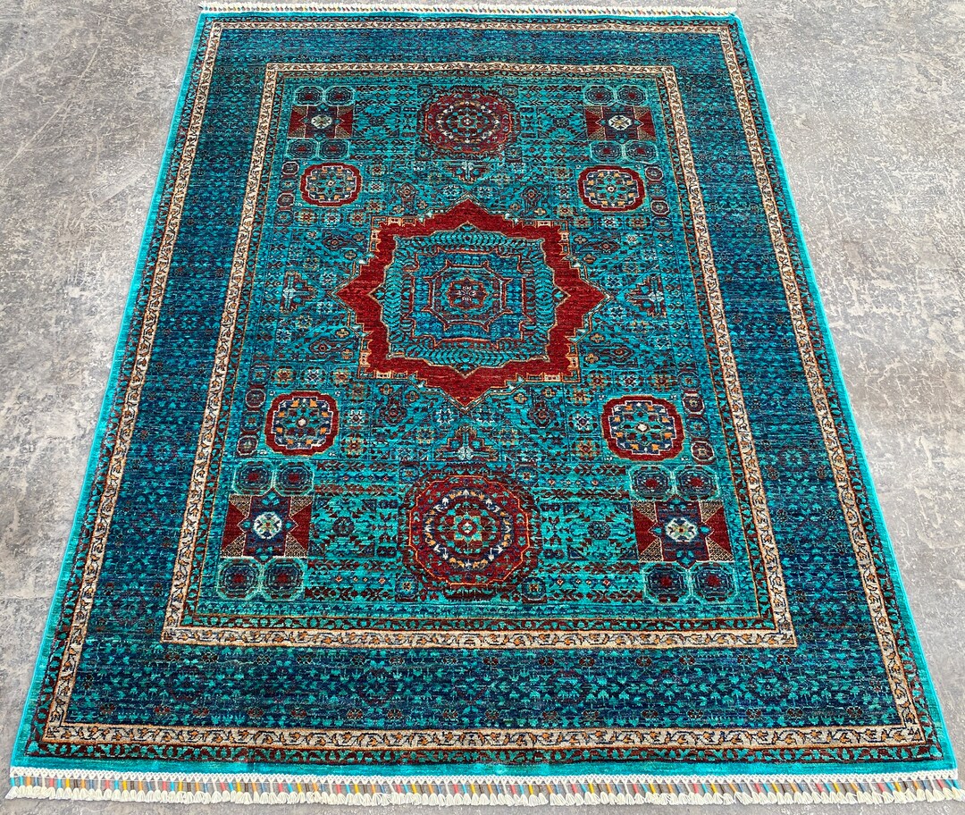 5x7 Fine Knots Luxurious Turquoise Mamluk Area Rug - Etsy