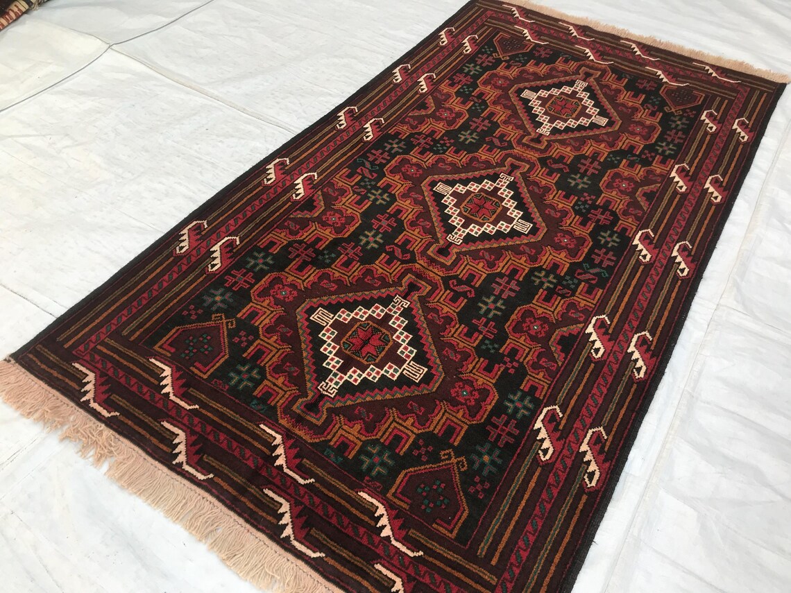 Tribal Baluch Rug 4x6ft Afghan Rug - Handmade Area Rug - Wool Rug for ...