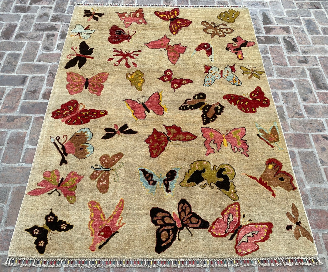 6x8 Beautiful Butterfly Area Rug Luxurious Afghan Wool Rug - Etsy
