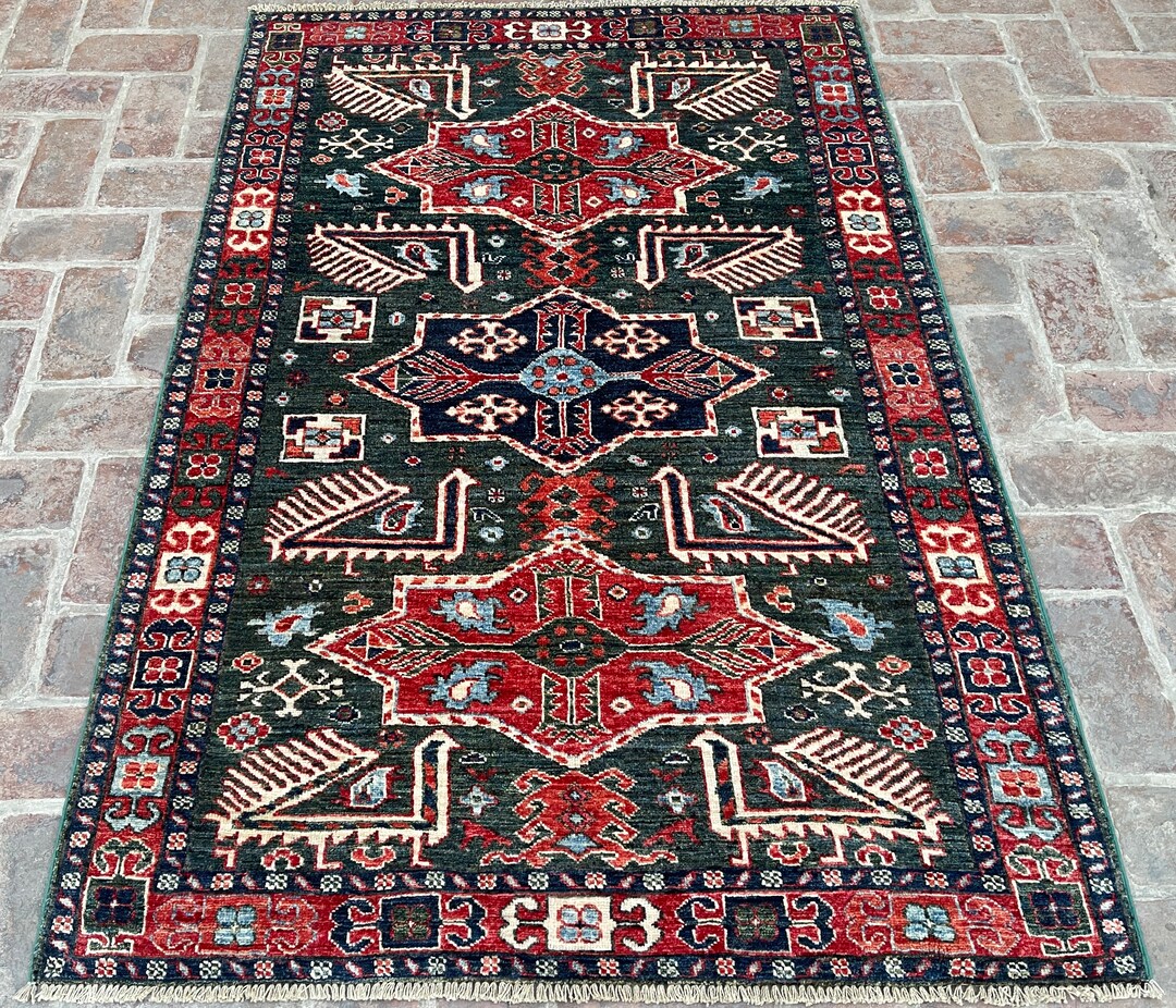 4x6 Navy Blue Tribal Rug - Hand-knotted Afghan Rug - Luxurious ...