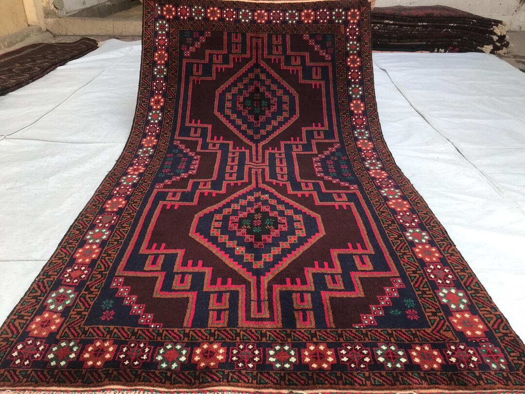 Vintage Baluchi Rug 3.8x6.8ft Tribal Area Rug - Handmade Afghan Rug ...